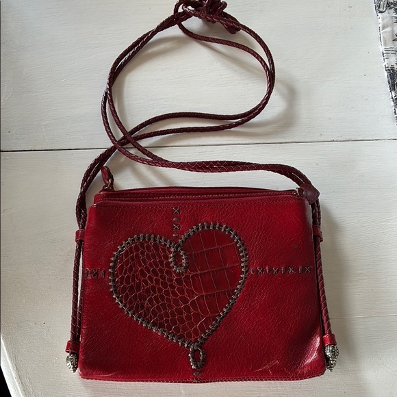 Brighton | Bags | Brighton Red Leather Crossbody Bag With Heart Design ...